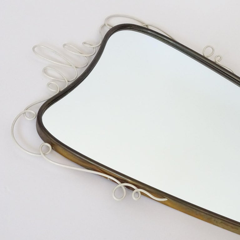 Italian 1950s Brass and Painted Brass Wire Wall Mirror For Sale at 1stDibs