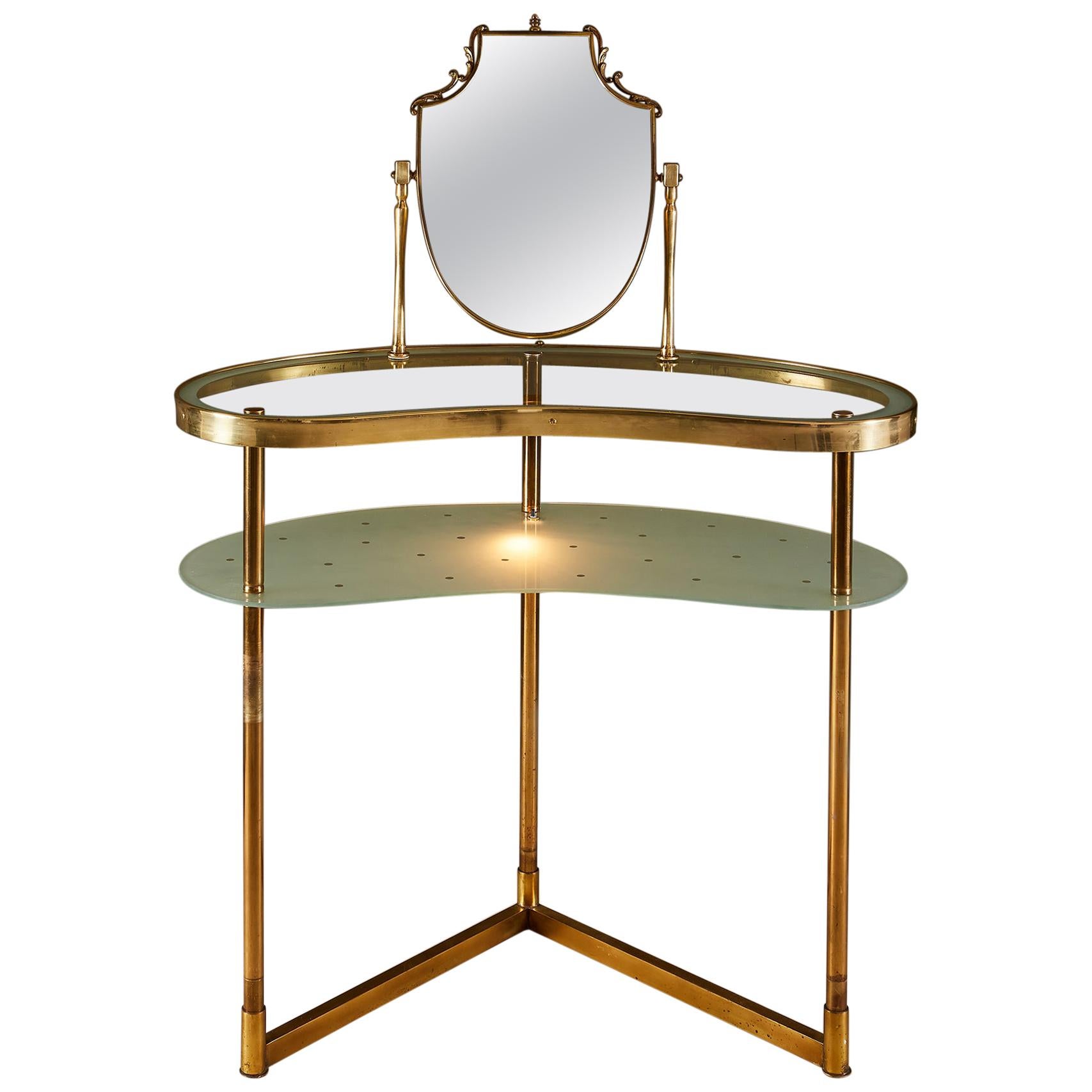 1950s Italian Brass Faux Bamboo Triple Vanity Dressing Table at 1stDibs