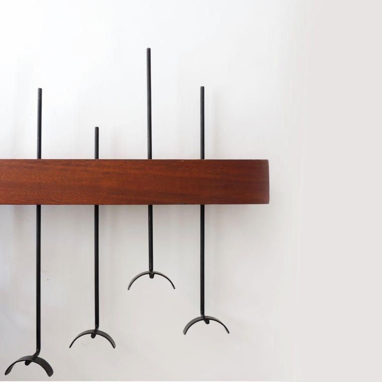 Italian 1950s Coat Rack in Teak and Metal For Sale at 1stDibs