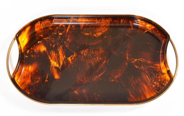 Italian 1950s Lucite and Brass Faux Tortoise Shell Tray at 1stDibs