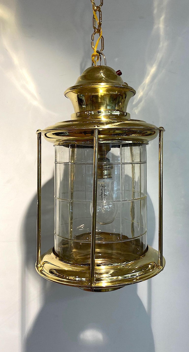 Italian 1950s Nautical Style Round Brass and Glass Lantern at 1stDibs
