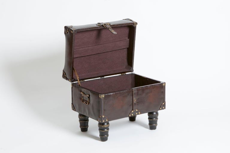 Italian 1950's Pair of Leather and Oak Stool Trunks with Side Handle ...