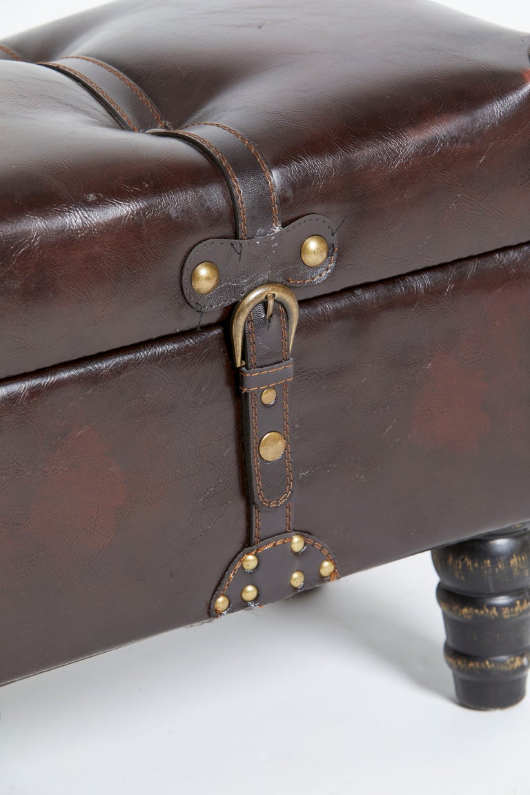 Italian 1950's Pair of Leather and Oak Stool Trunks with Side Handle ...