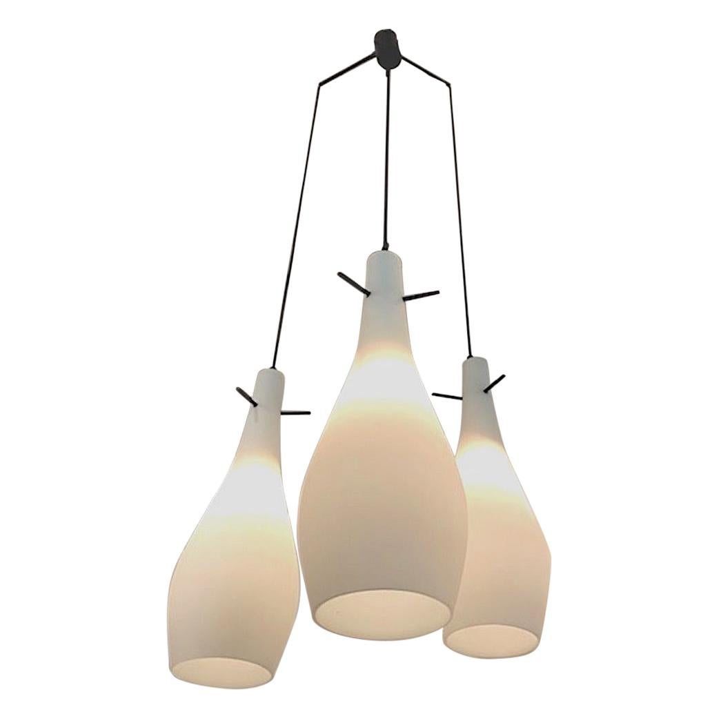 Mid Century Walnut Triple Pendant Chandelier at 1stDibs