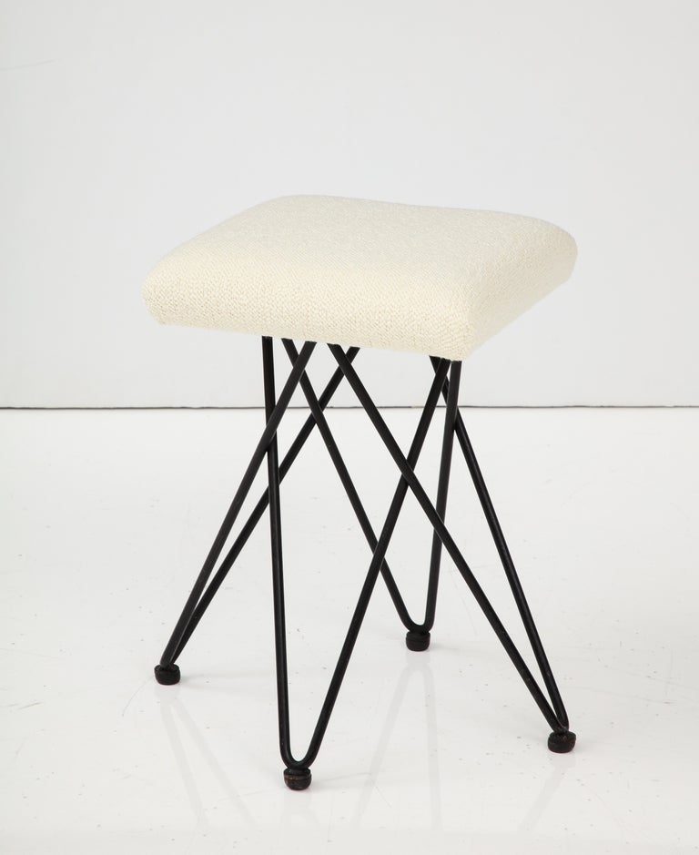 Italian 1950's Wrought Iron Square Upholstered Stools at 1stDibs