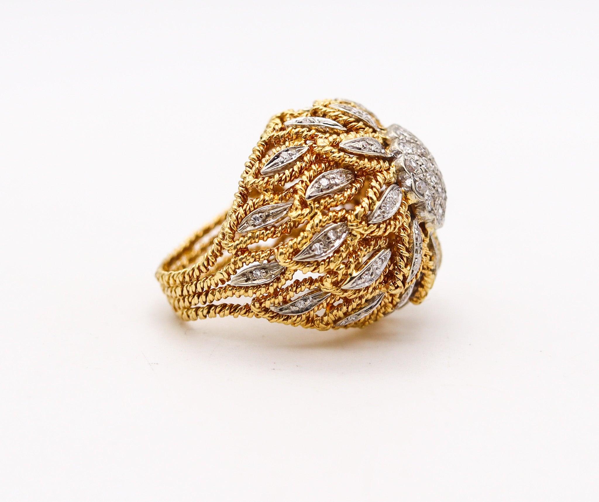 ITALIAN 1960 Mid Century Bombe Cocktail Ring In 18Kt Gold And White ...