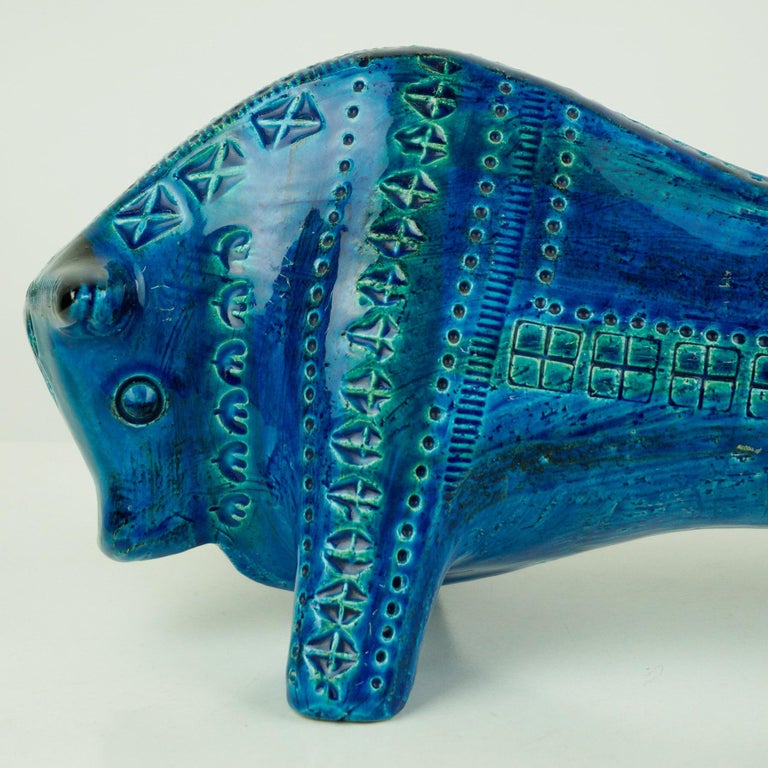 Italian 1960s Big Rimini Blu Bull Designed by Aldo Londi for Bitossi at ...