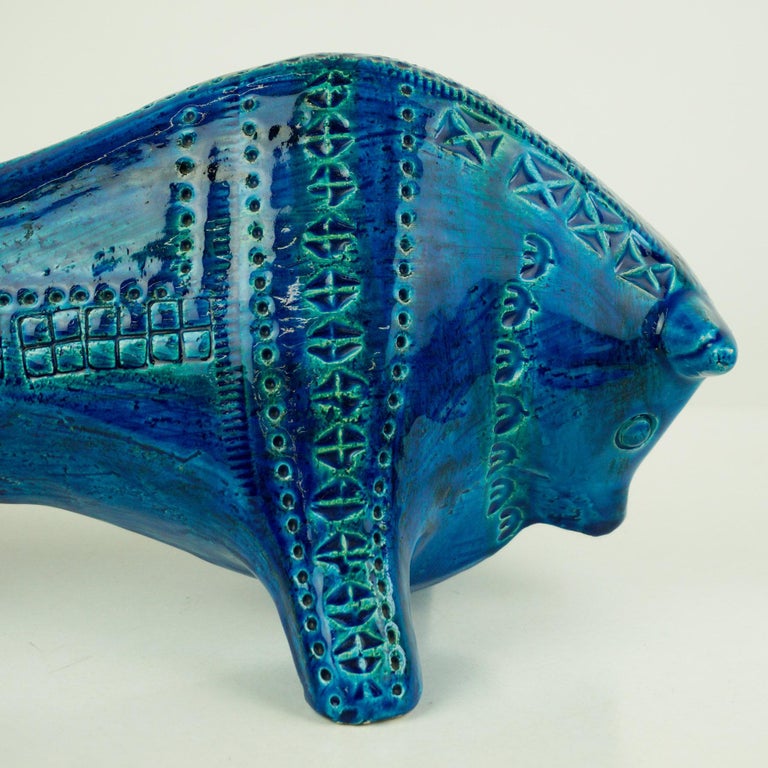 Italian 1960s Big Rimini Blu Bull Designed by Aldo Londi for Bitossi at ...