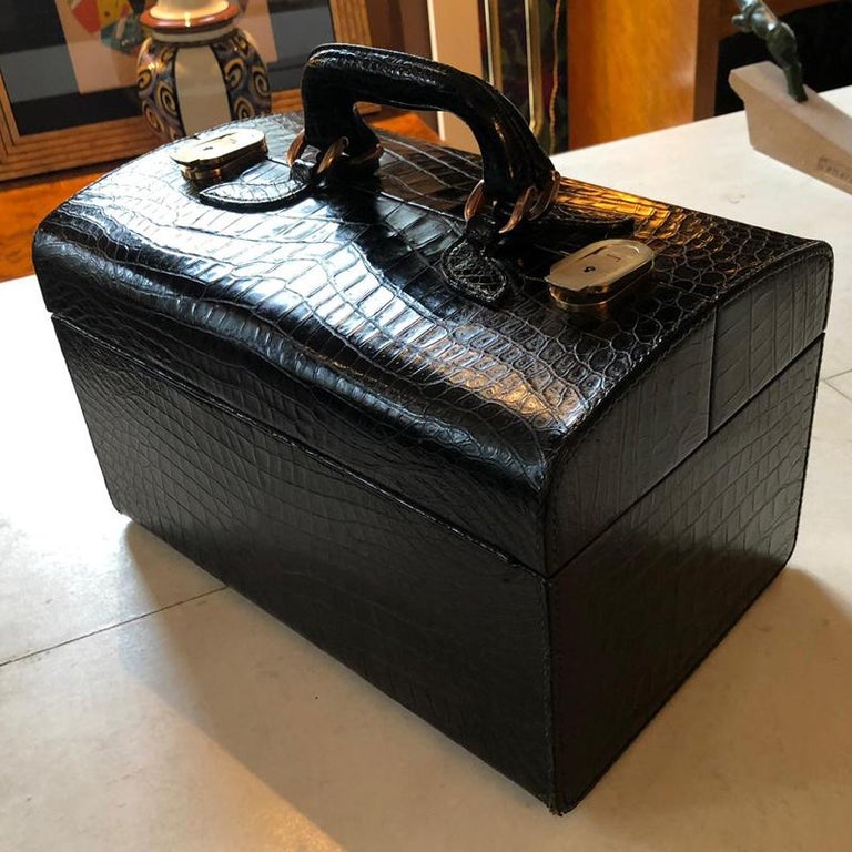Italian 1960s Black Train Case in Crocodile For Sale at 1stDibs