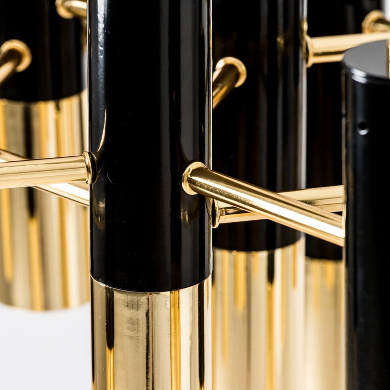 Italian 1960s Design Style Black Lacqured and Gilded Metal Chandelier For Sale at 1stDibs