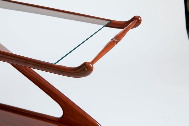 Italian 1960's Walnut and Glass Cart and Portable Tray at 1stDibs
