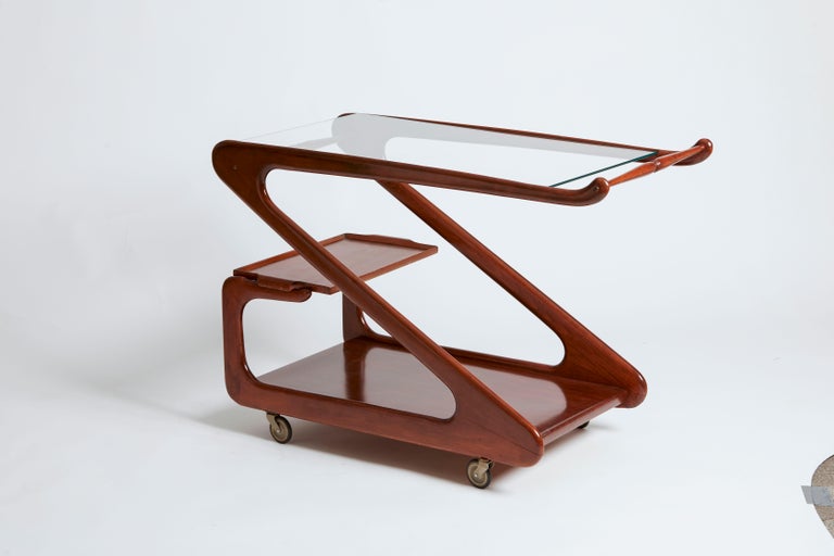 Italian 1960's Walnut and Glass Cart and Portable Tray at 1stDibs