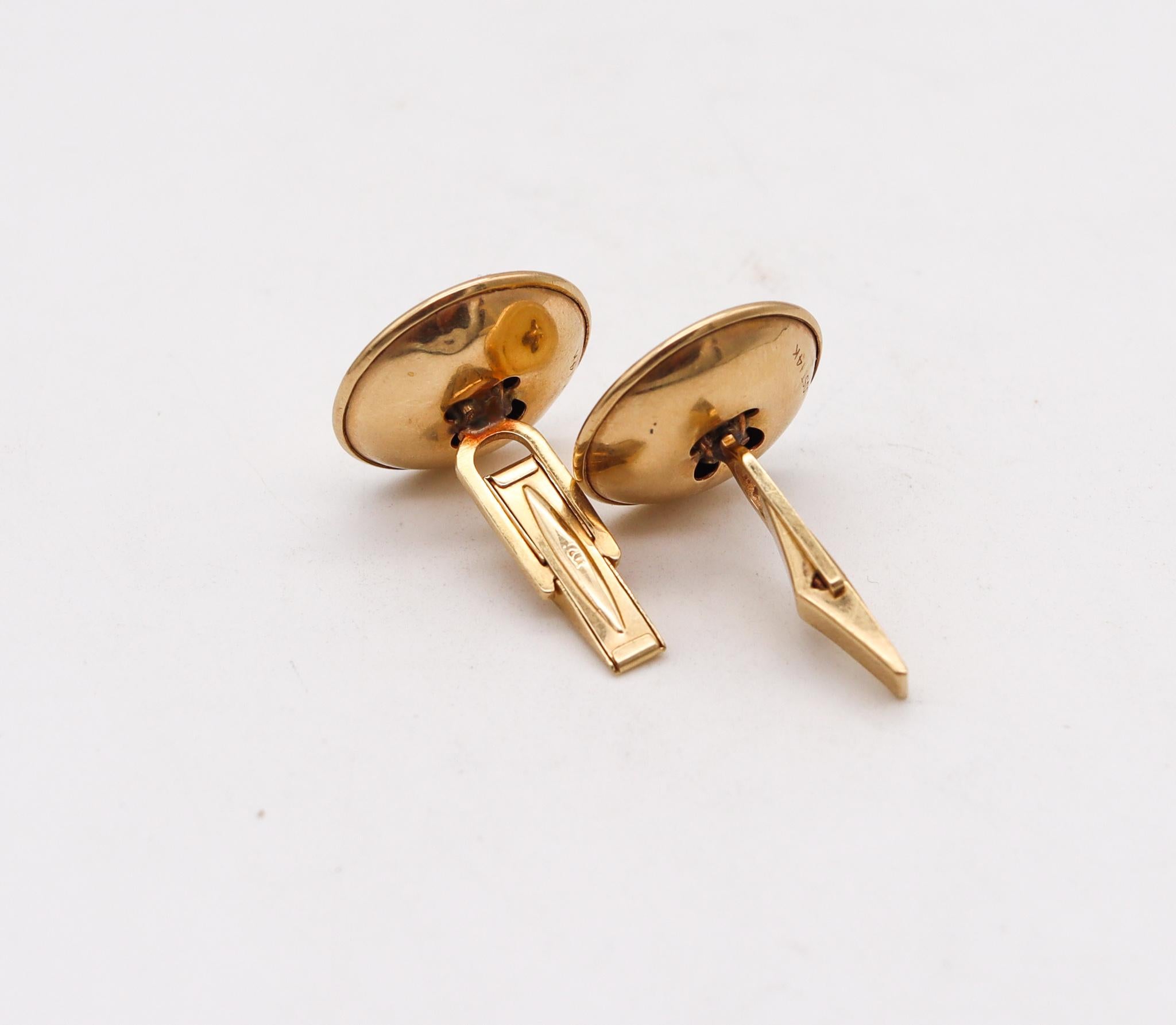 Italian 1970 Modernist Button Cufflinks in 14 Karat Yellow Gold with T ...