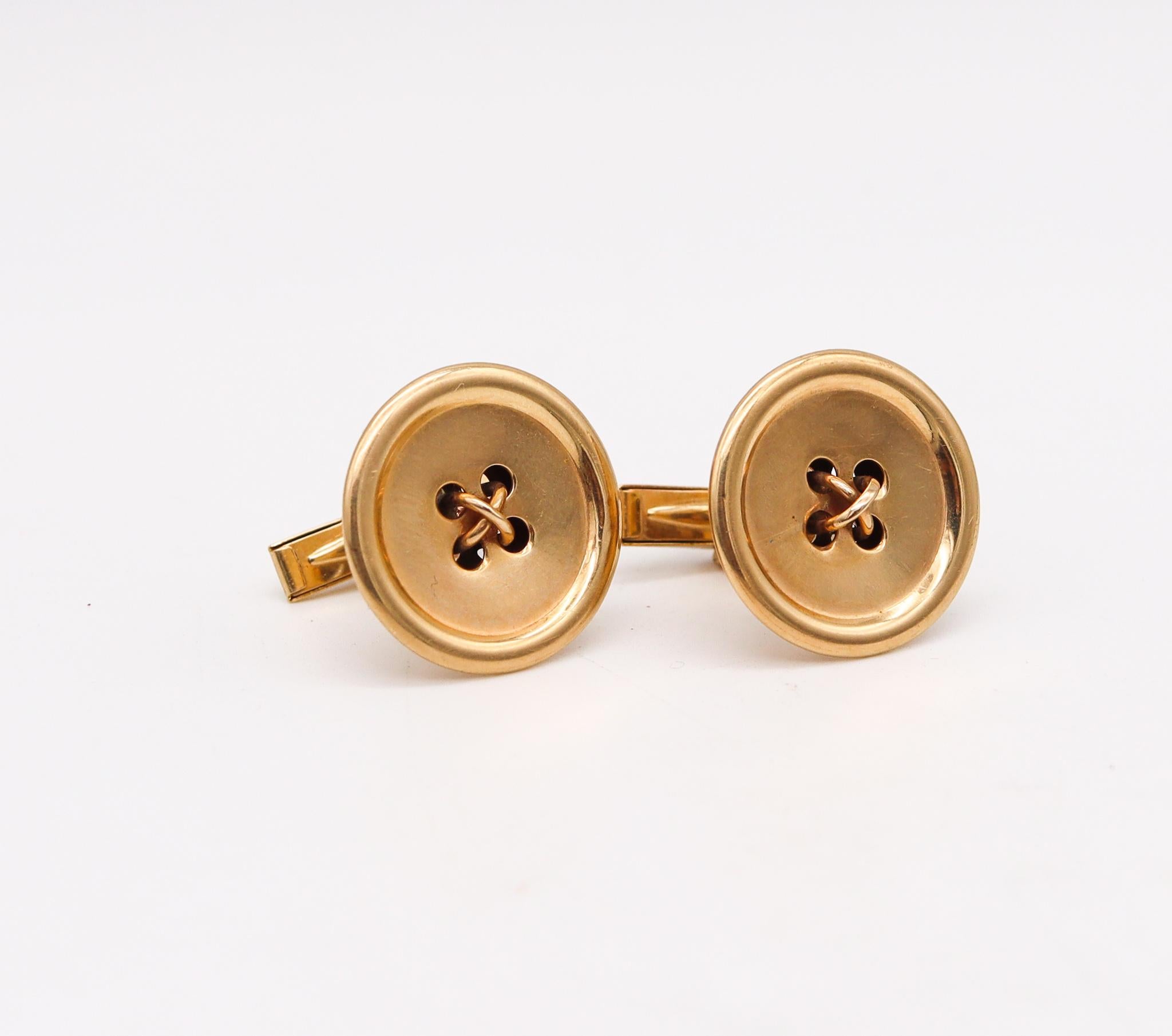 Italian 1970 Modernist Button Cufflinks in 14 Karat Yellow Gold with T ...