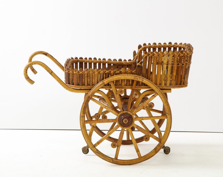 Italian 1970's Bamboo Bar Cart For Sale at 1stDibs