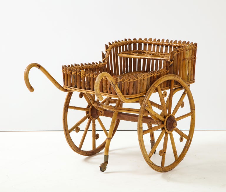 Italian 1970's Bamboo Bar Cart For Sale at 1stDibs