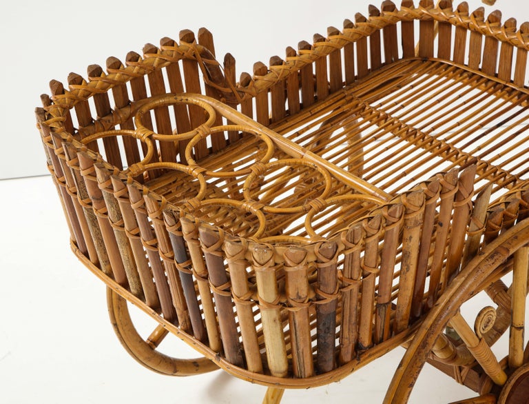 Italian 1970's Bamboo Bar Cart For Sale at 1stDibs