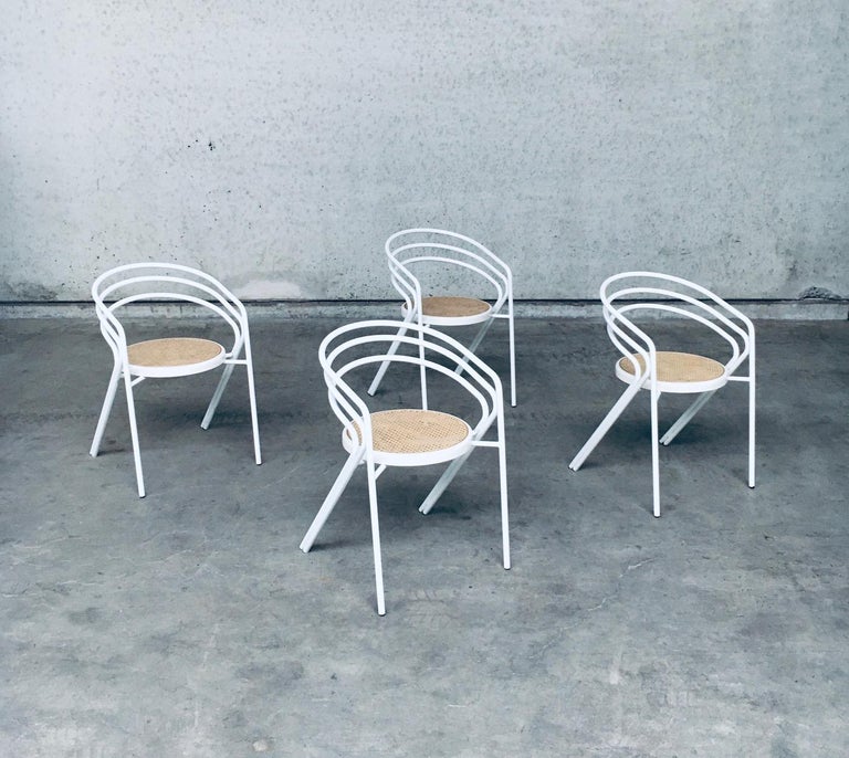 Italian 1970s Design White Metal and Webbing Chair Set For Sale at 1stDibs