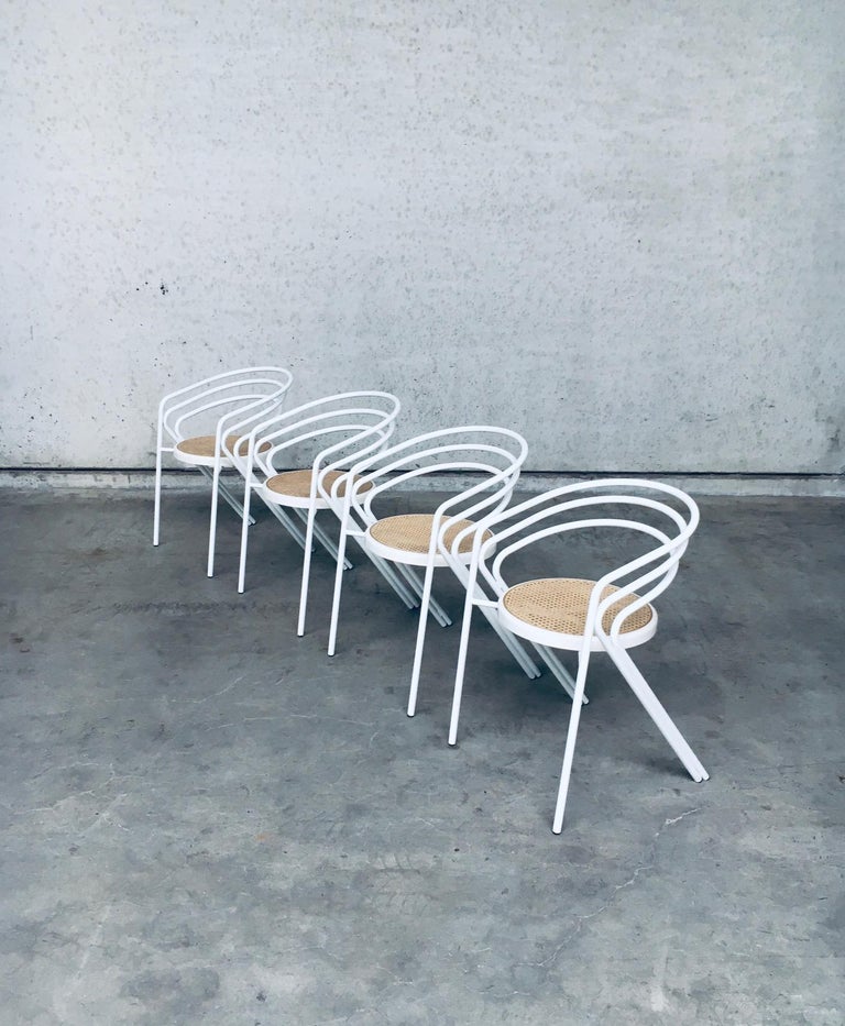 Italian 1970s Design White Metal and Webbing Chair Set For Sale at 1stDibs