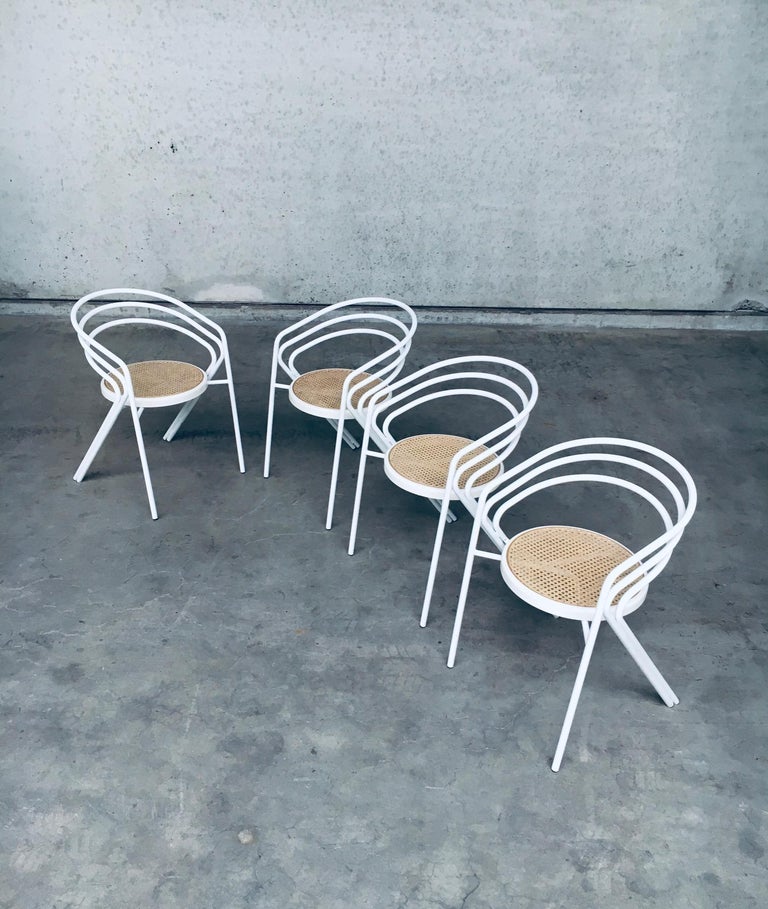 Italian 1970s Design White Metal and Webbing Chair Set For Sale at 1stDibs