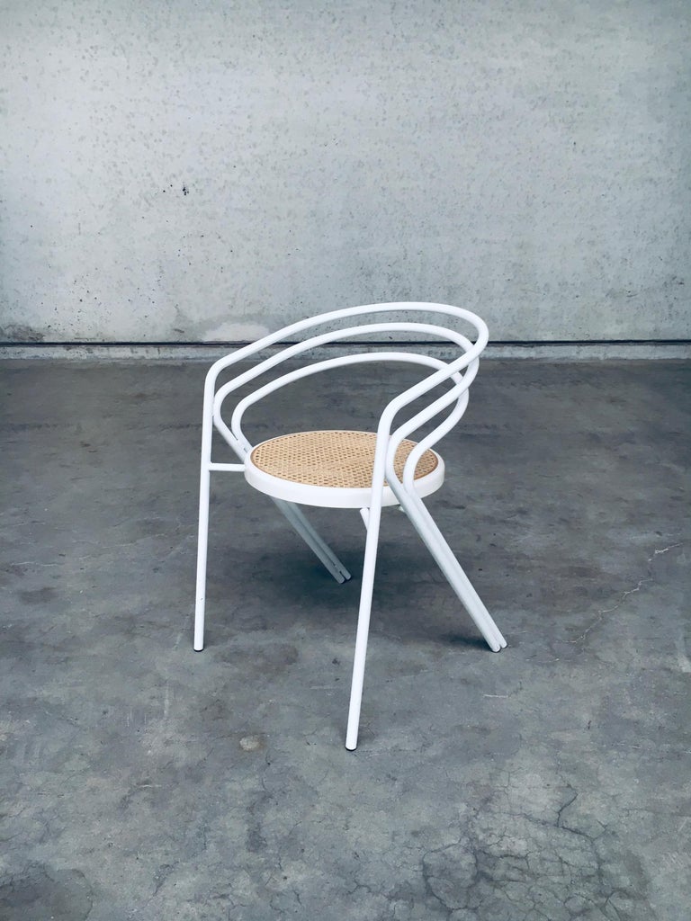 Italian 1970s Design White Metal and Webbing Chair Set For Sale at 1stDibs