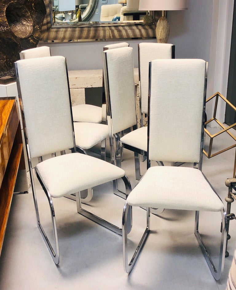 Italian 1970s Dining Chairs with Nickel Frames, Set of 6 at 1stDibs