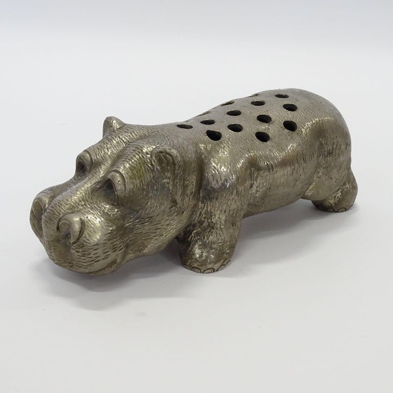 Italian 1970s Metal Hippopotamus Flower Vase. For Sale at 1stDibs