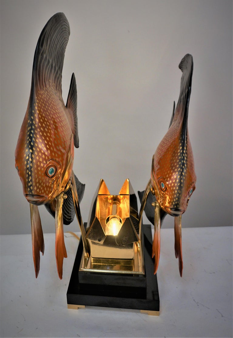 Italian 1970's Porcelain Fish Lamp For Sale at 1stDibs