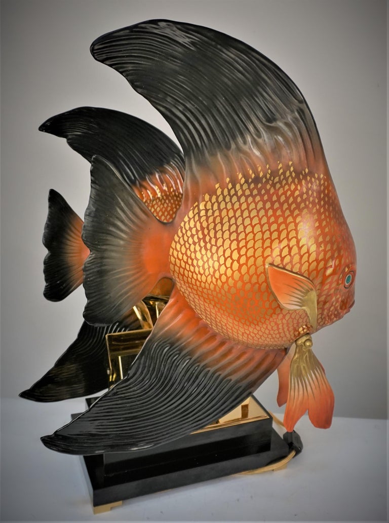 Italian 1970's Porcelain Fish Lamp For Sale at 1stDibs