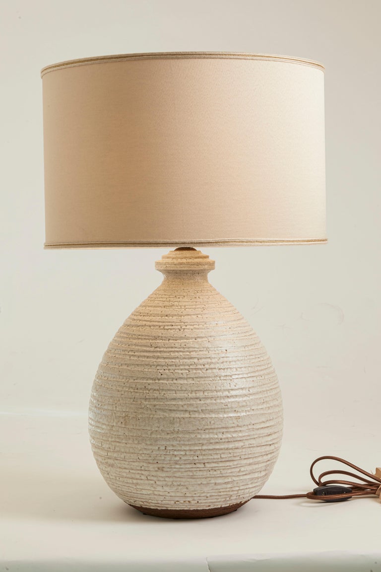 Italian 1970''s Scored and Etched Pottery Lamp For Sale at 1stDibs