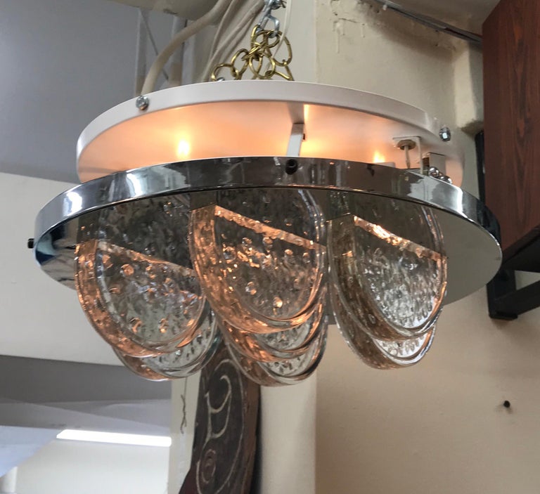 Italian 1970s Sculptural Glass Disk Light Fixture For Sale at 1stDibs