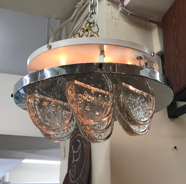Italian 1970s Sculptural Glass Disk Light Fixture For Sale at 1stDibs
