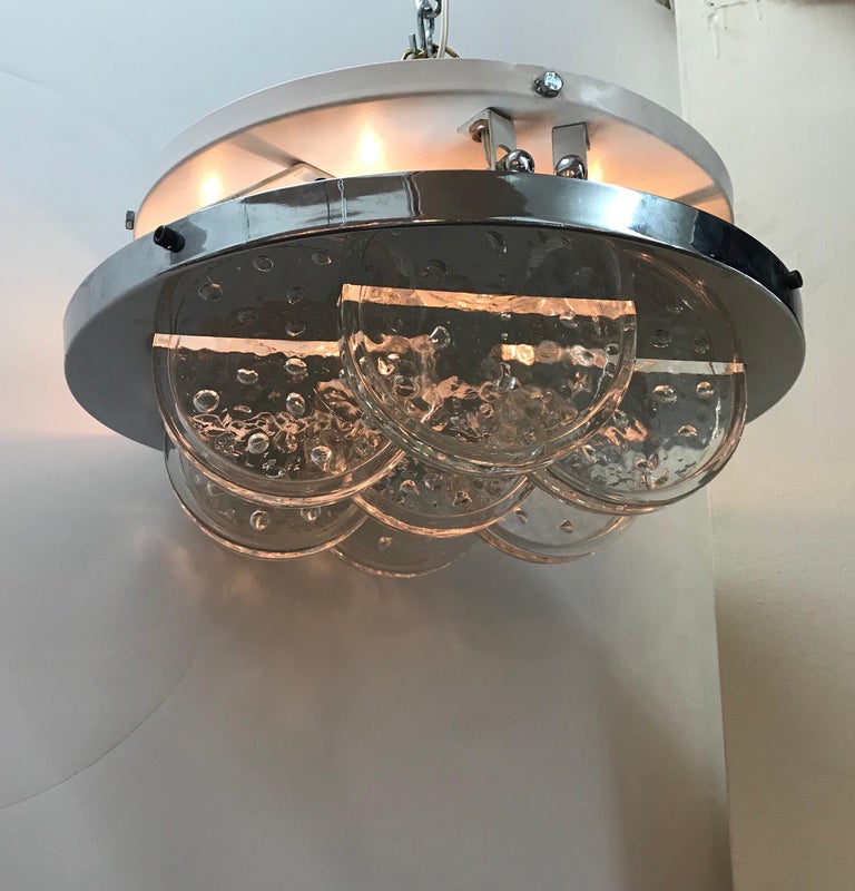Italian 1970s Sculptural Glass Disk Light Fixture For Sale at 1stDibs