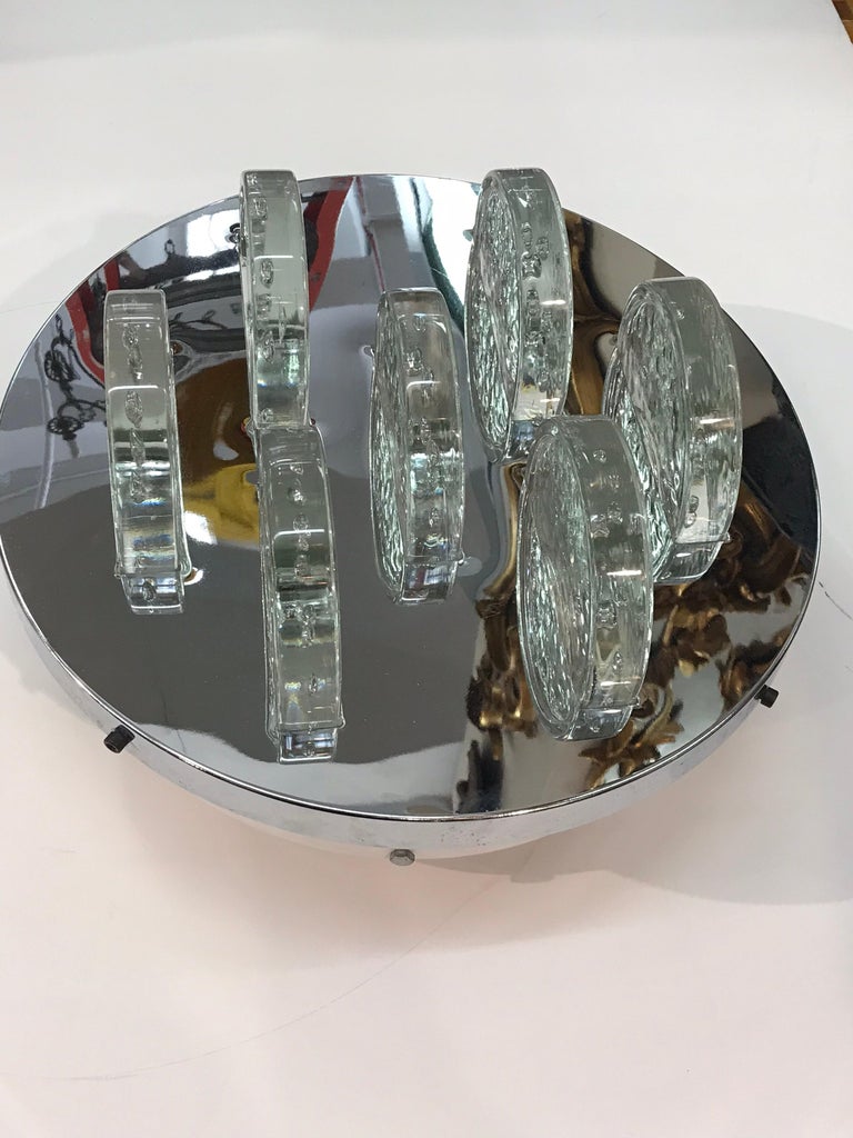 Italian 1970s Sculptural Glass Disk Light Fixture For Sale at 1stdibs