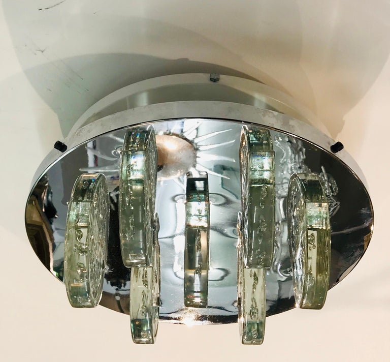 Italian 1970s Sculptural Glass Disk Light Fixture For Sale at 1stDibs