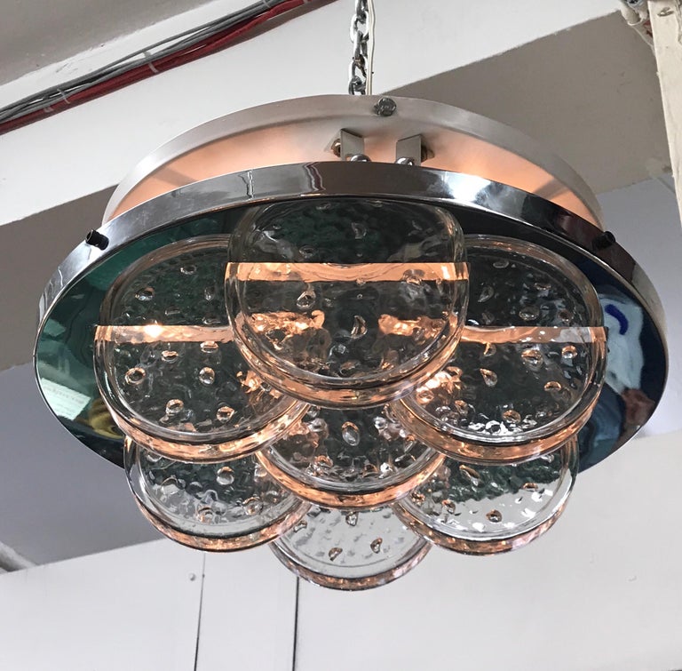 Italian 1970s Sculptural Glass Disk Light Fixture For Sale at 1stdibs