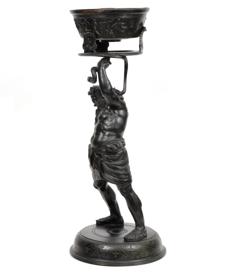 Italian 19th C. Bronze Statue of Silenius Holding Up a Snake Footed ...