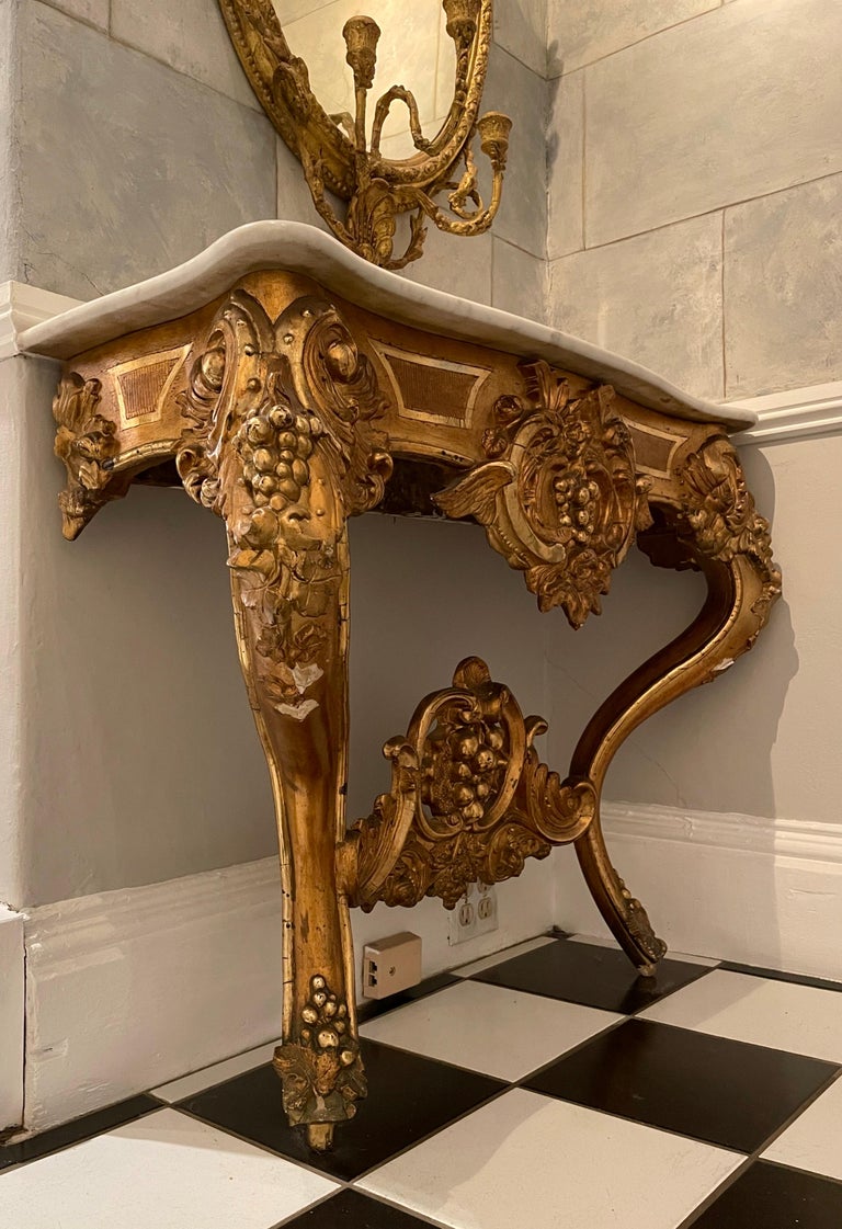 Italian 19th C Curved Console Table with Triple Gilding and White ...