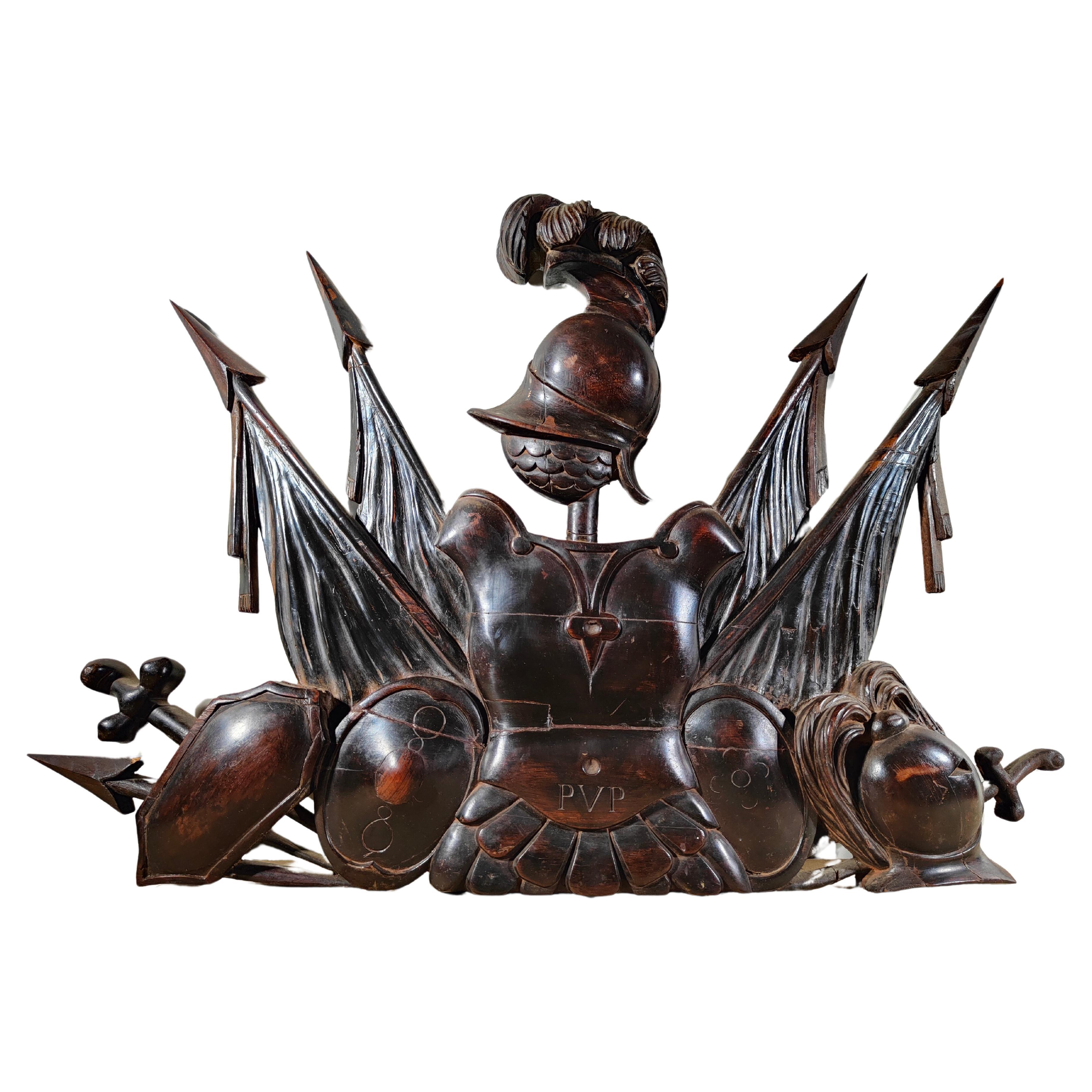 Italian 19th Century Arms Trophy: Exquisite Neoclassical Carved Wooden ...