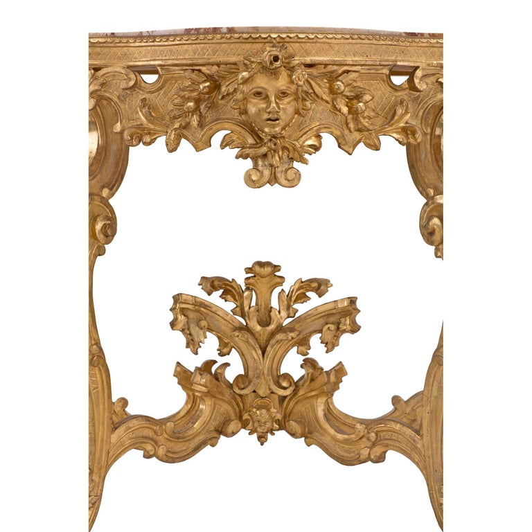 Italian 19th Century Baroque Giltwood and Marble Free Standing Console ...