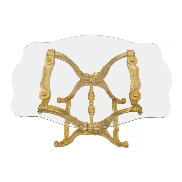 Italian 19th Century Baroque Style Giltwood and Glass Cocktail Table ...