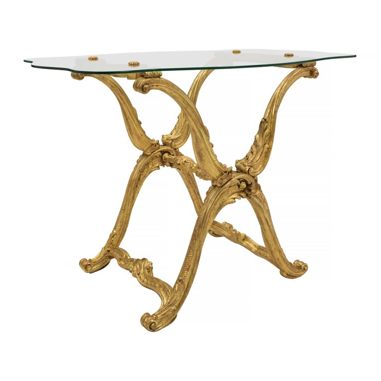 Italian 19th Century Baroque Style Giltwood and Glass Cocktail Table ...