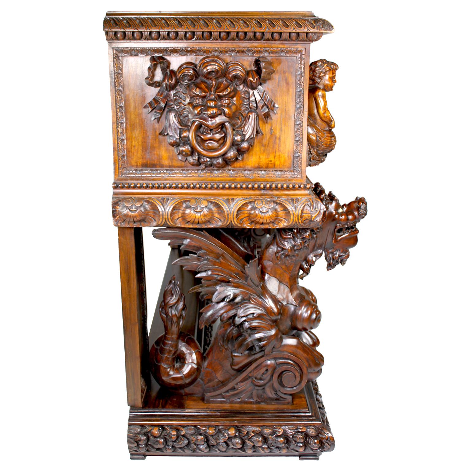 Italian 19th Century Carved Walnut Cassone Chest with Putti and Winged ...