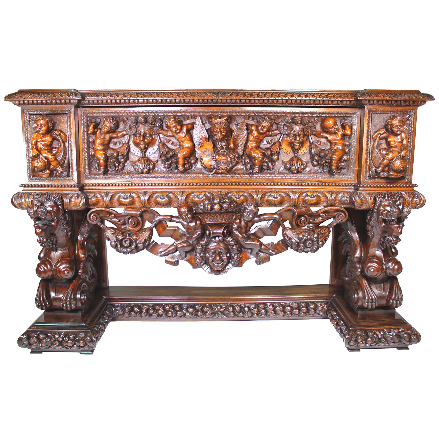 Italian 19th Century Carved Walnut Cassone Chest with Putti and Winged ...