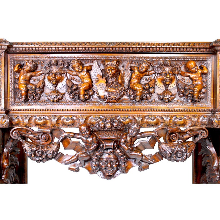 Italian 19th Century Carved Walnut Cassone Chest with Putti and Winged ...