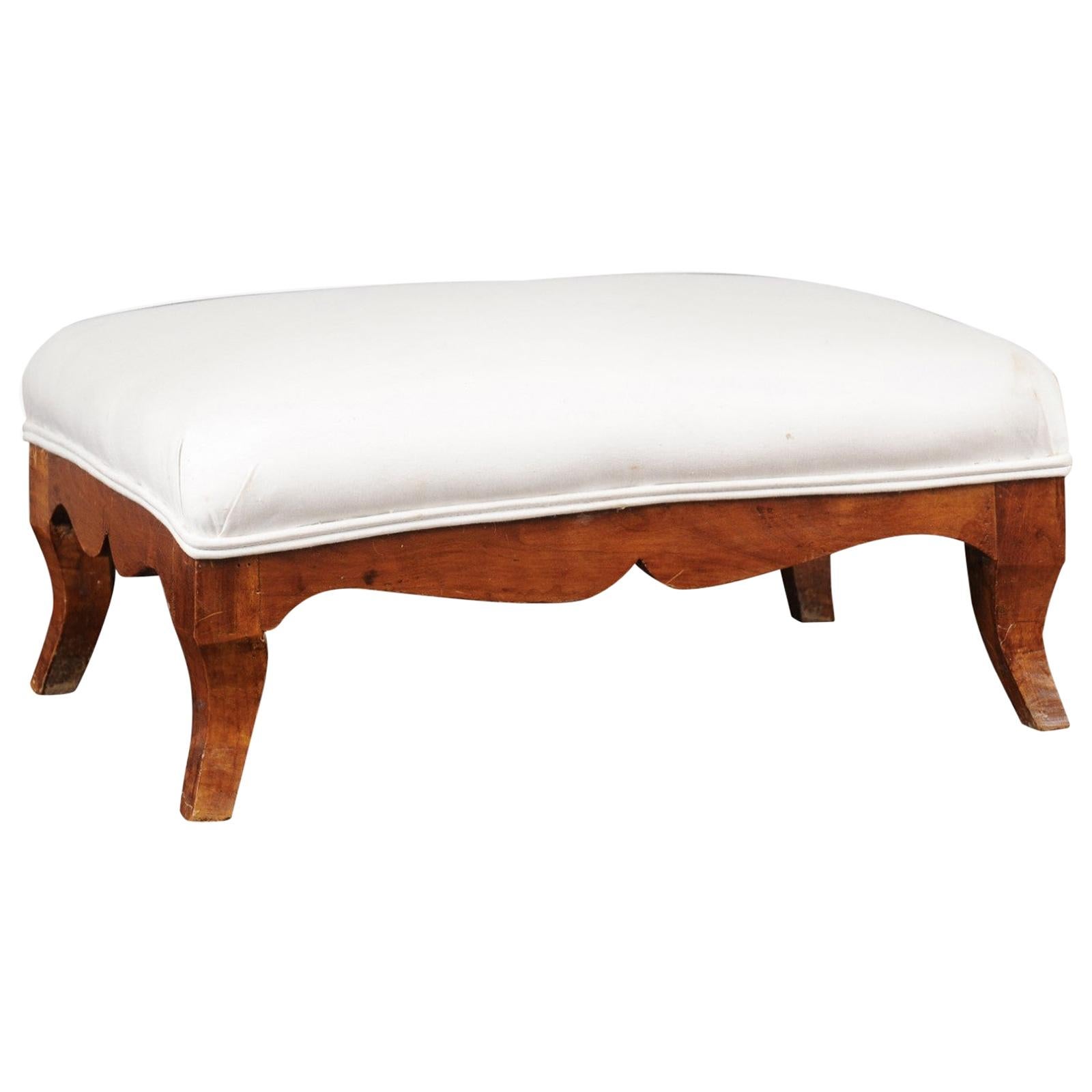 Italian 19th Century Cherry Footstool with Scalloped Apron and New ...