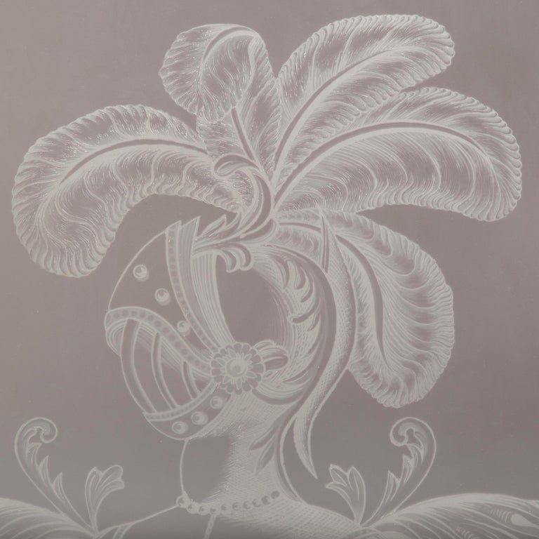 Italian 19th Century Etched Glass Family Crest Signed J. Prat. Colon 7 ...