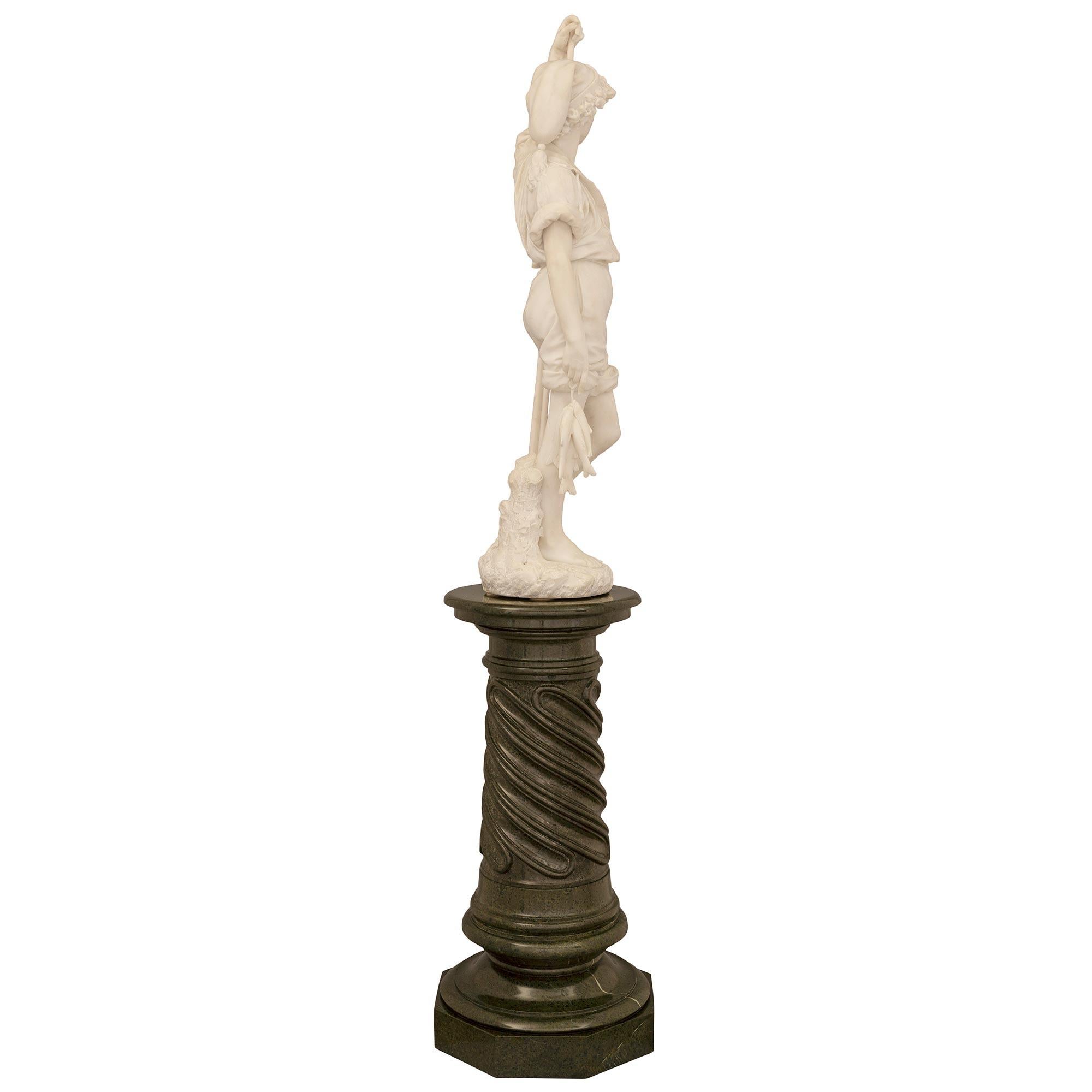 Italian 19th Century Marble Statue of a Fisher Boy on a Marble Pedestal ...