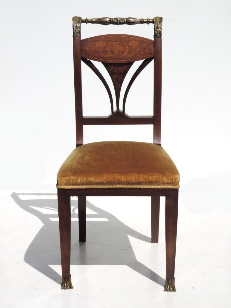 Italian 19th Century Marquetry and Bronze Empire Side Chair For Sale at ...