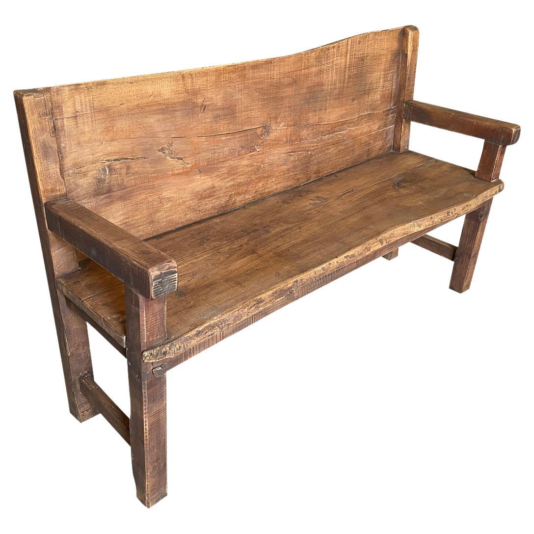 19th Century Rustic Farmhouse Bench in Bittersweet Paint at 1stDibs